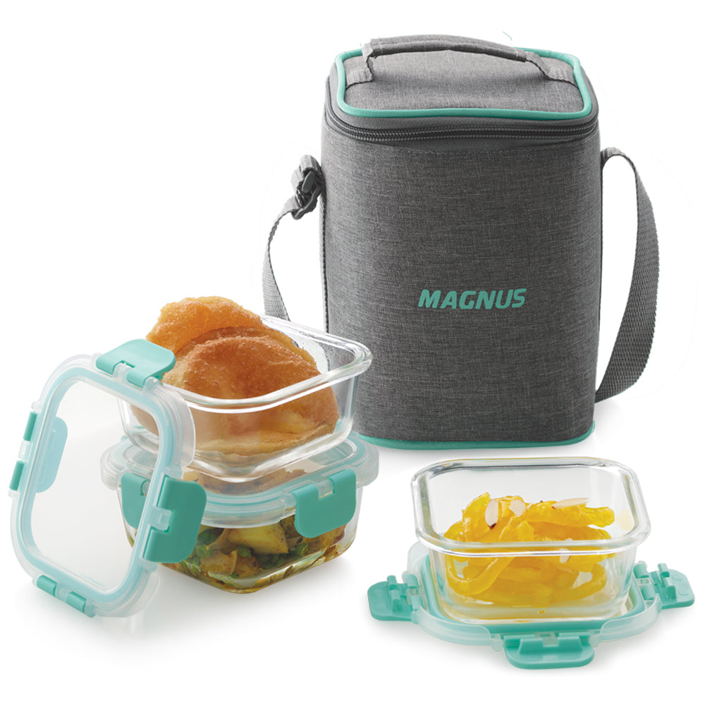 Buy Magnus Glock Linen Glass Lunch Box with Vertical Pouch, 3 Square ...