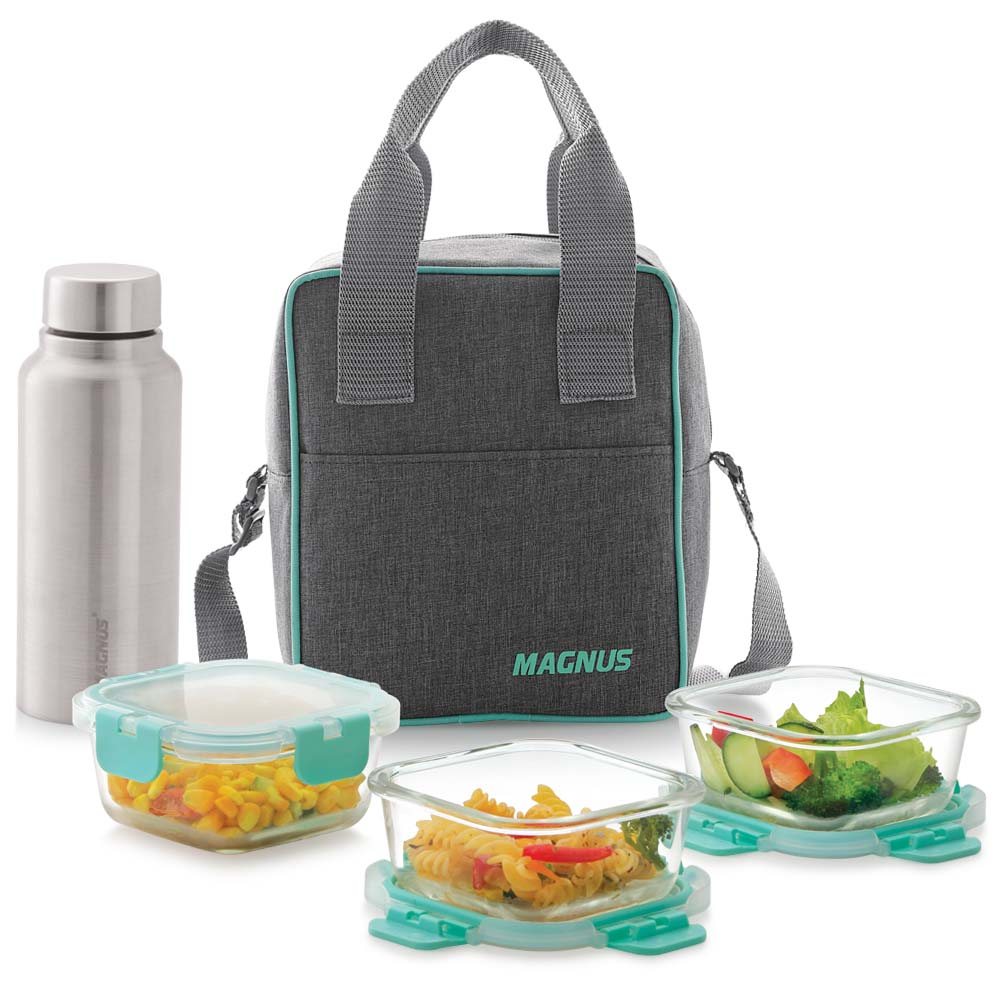 Buy Magnus Glock Linen Glass Lunch Box with Vertical Pouch, 3 Square ...