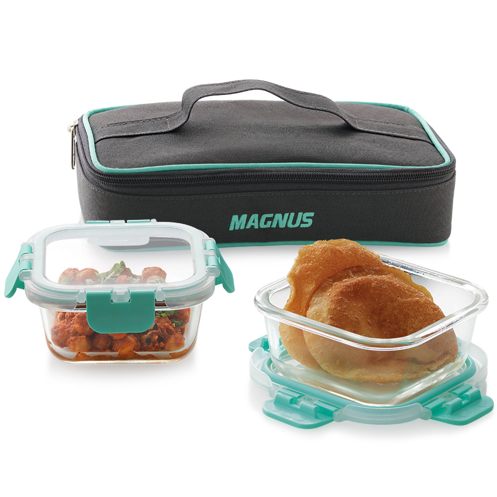 Buy Magnus Glock Solid Glass Lunch Box with Flat Pouch, 2 Square ...